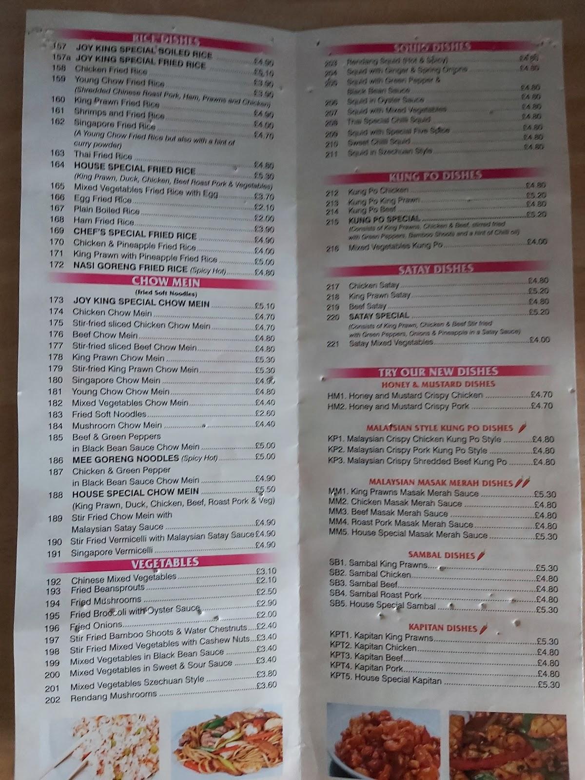 Menu at Joy King fast food, Ivybridge, Kimberley Court