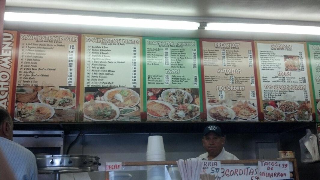 Menu at Macho Cafe Mexican Food, San Gabriel