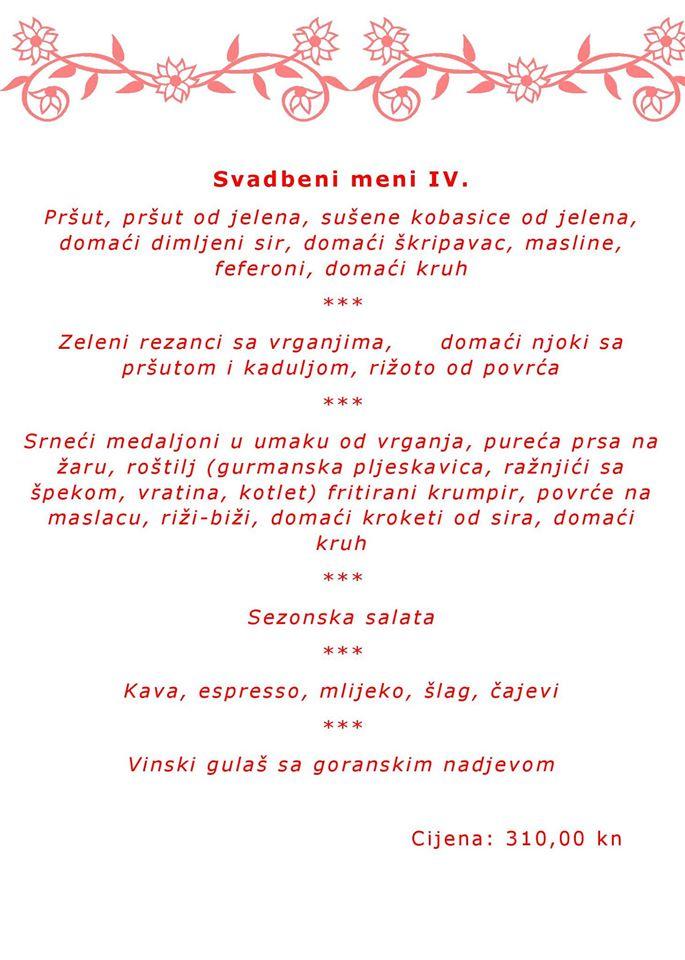 Menu at Pansion Planinski Raj, Mrkopalj