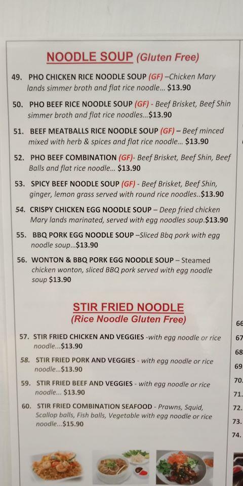 Menu at Pho house traditional Vietnamese food restaurant, Berserker