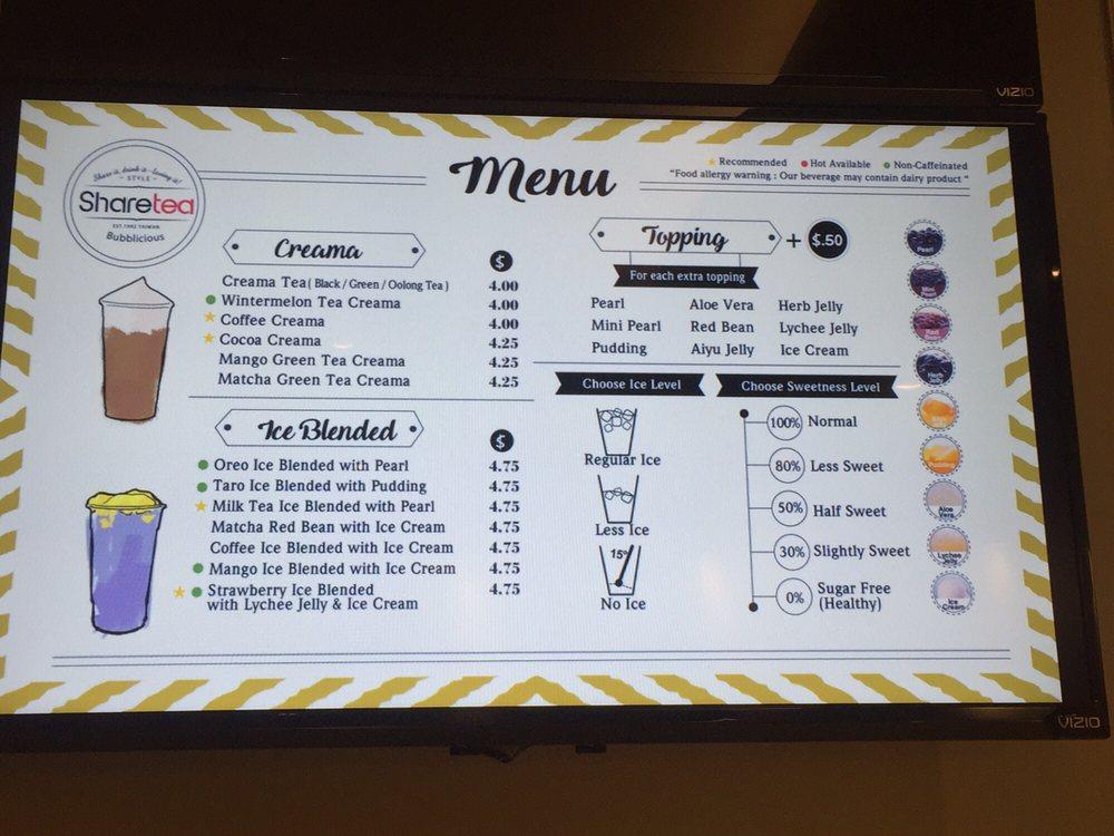 Menu at Sharetea pub & bar, Fountain Valley, 16051 Brookhurst St