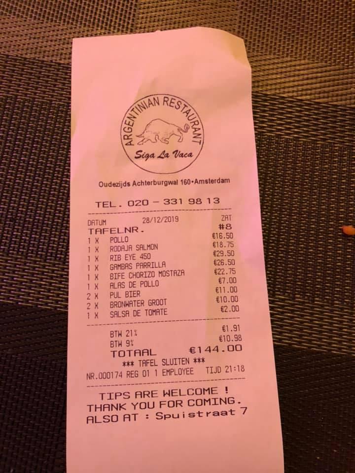Menu at Siga La Vaca, Amsterdam