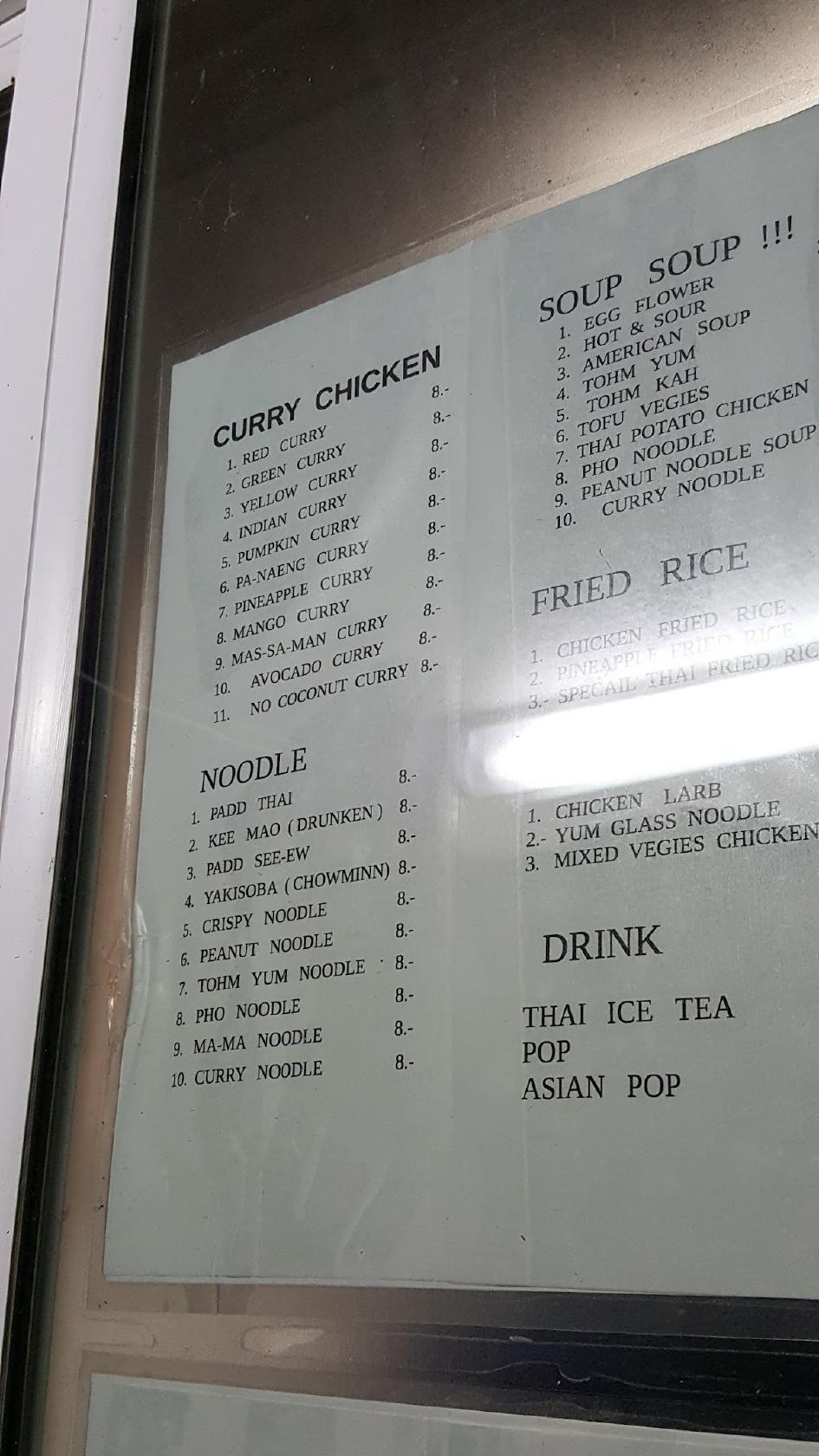 Menu at UFO Thai Food restaurant, Lebanon