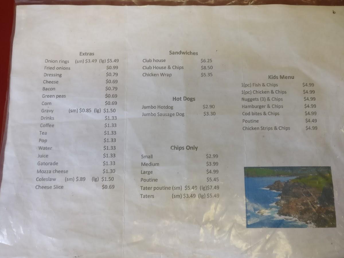 Menu at Water Witch Restaurant, Pouch Cove