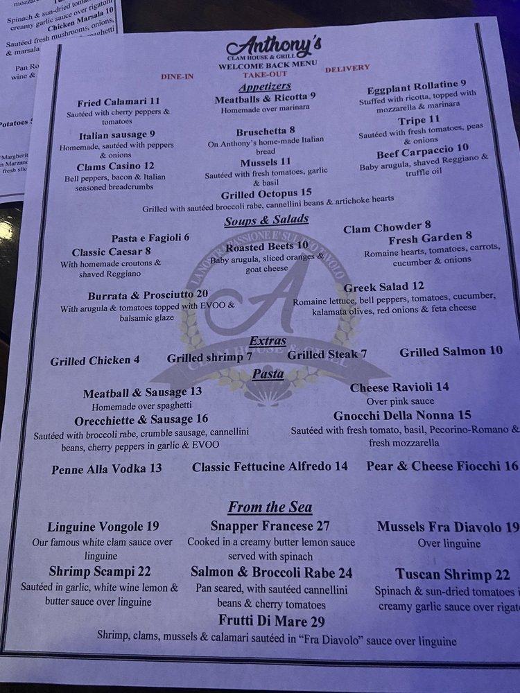 Menu at Anthony's Clam House & Grill steakhouse, Fort Lauderdale