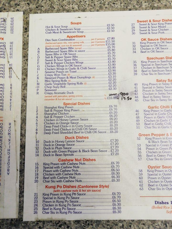 Menu at Golden Fish fast food, Hebden Bridge