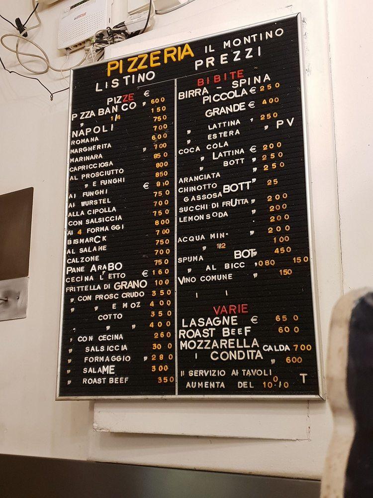 Menu at Pizzeria Il Montino, Pisa, Vicolo del Monte