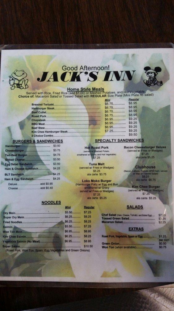 Menu at Jack's Inn restaurant, Kahului