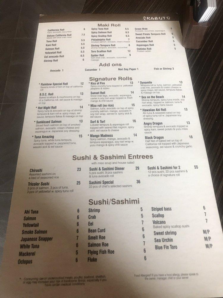 Menu at Kabuto Hibachi, Sushi & Udon restaurant, Rockville