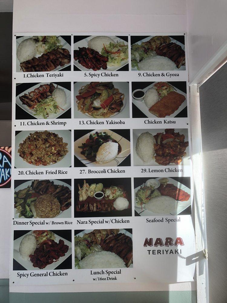 Menu at Nara Teriyaki restaurant, Newberg