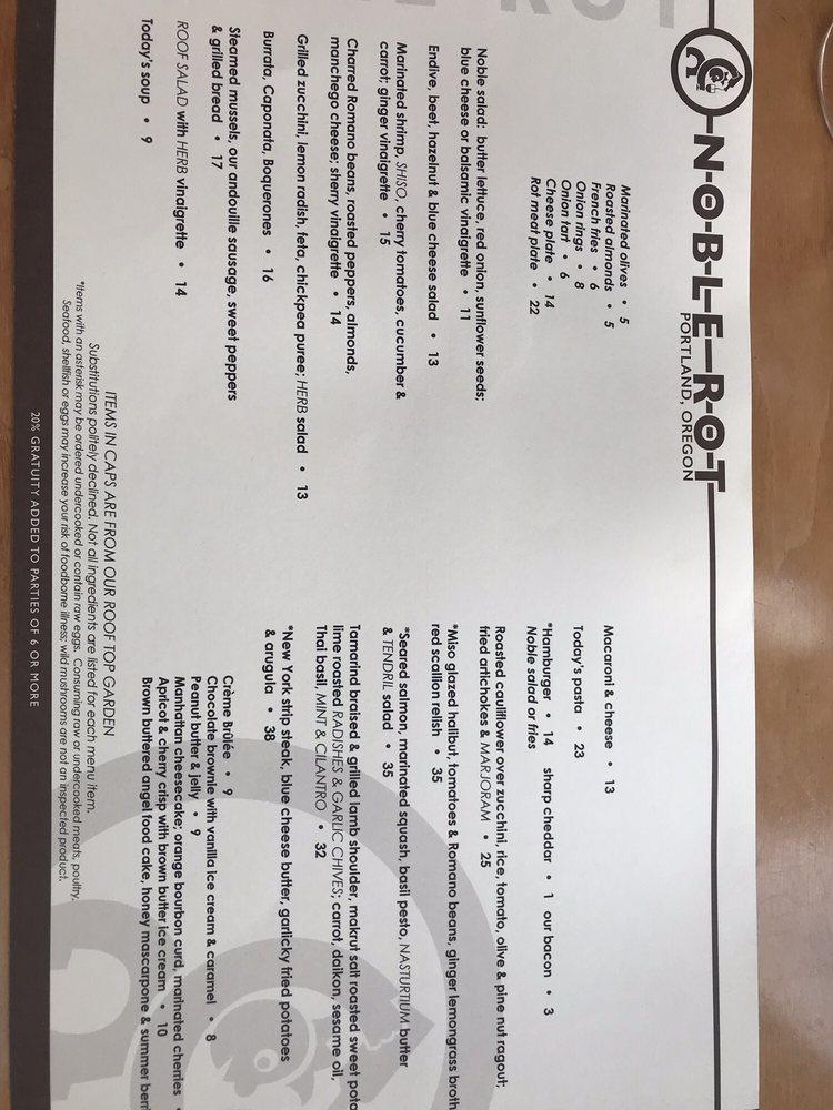 Menu at Noble Rot pub & bar, Portland