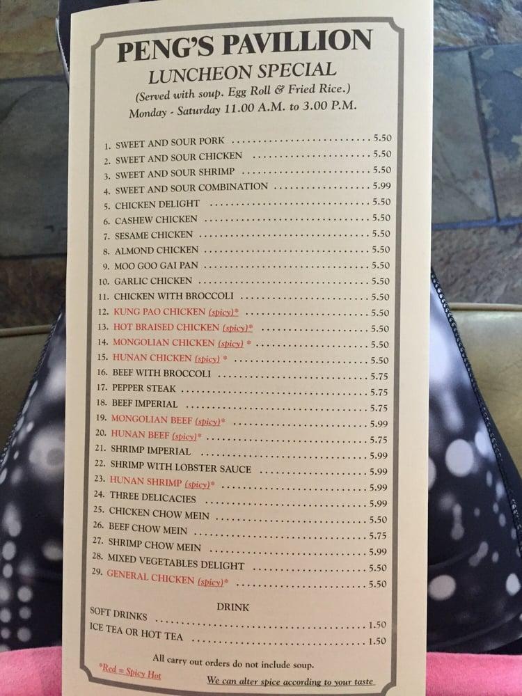 Menu at Peng's Pavilion restaurant, Calhoun