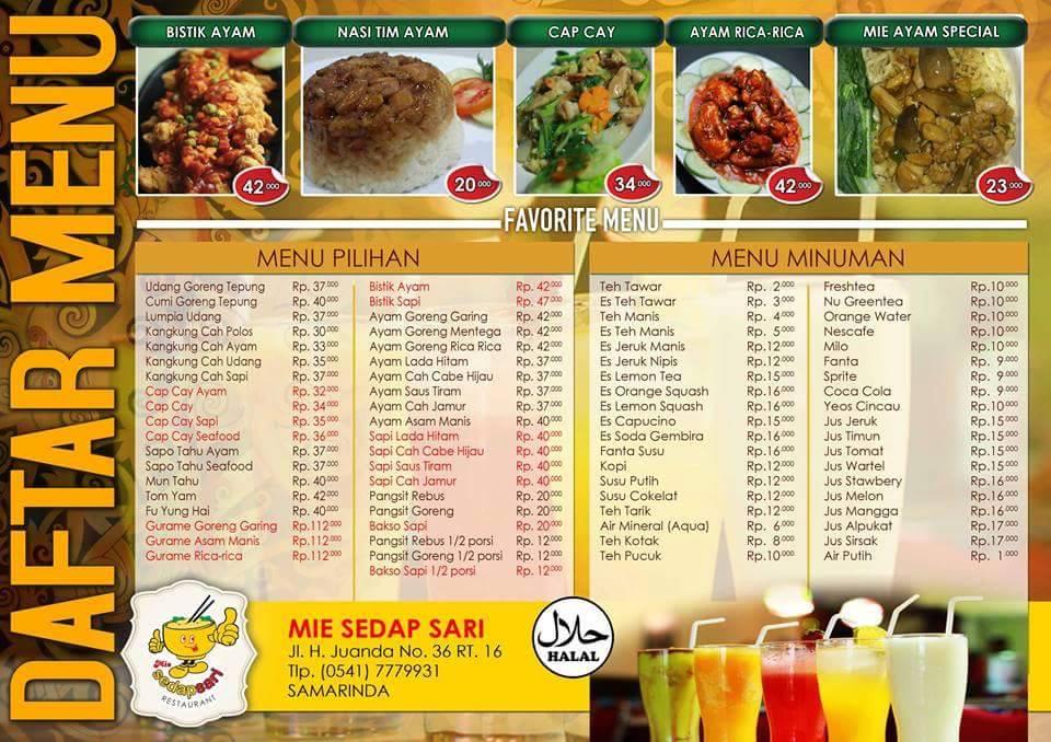 Menu at Rumah Makan Sedap Sari - Halal restaurant, Samarinda