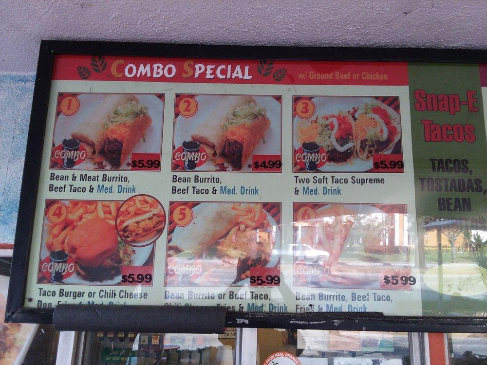 Menu at Snap-E-Taco restaurant, Covina
