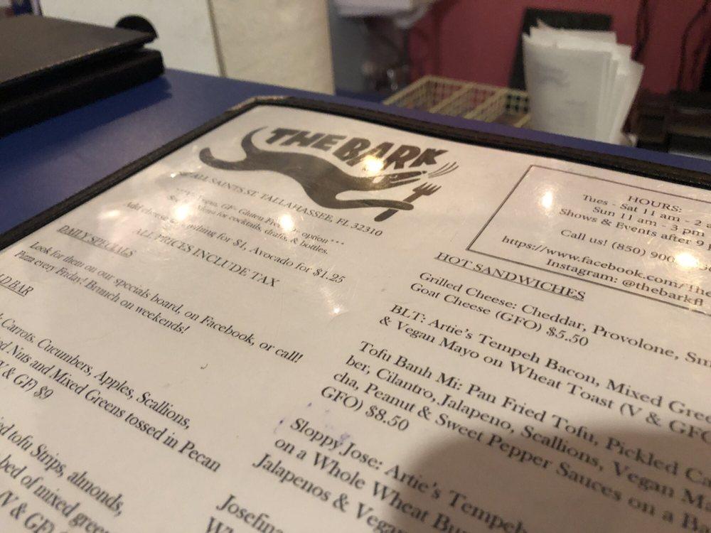 Menu at The Bark, Tallahassee