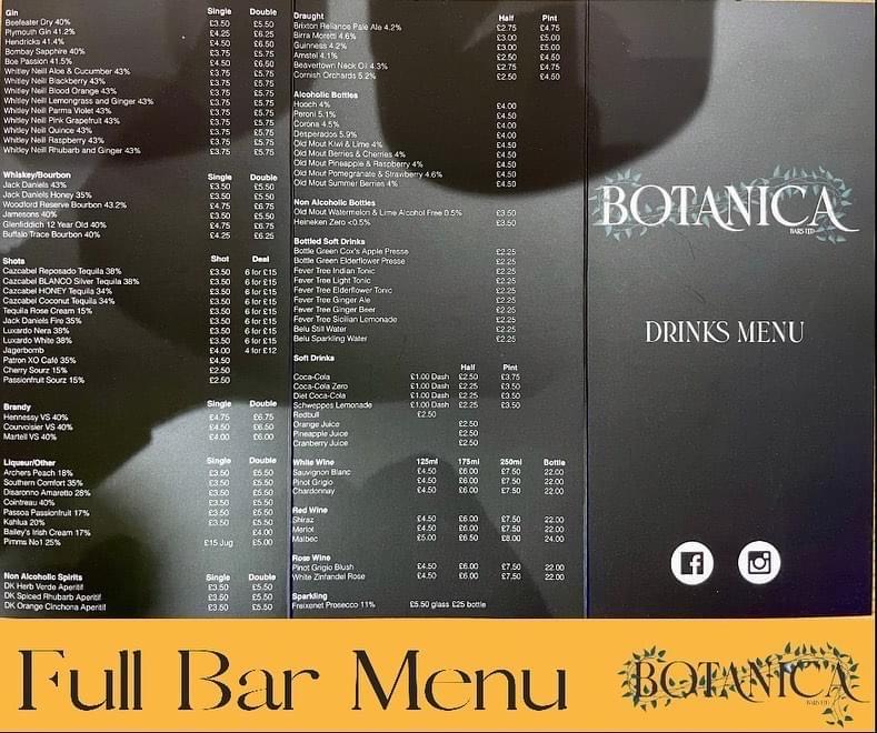 Menu at Botanica pub & bar, Cheltenham