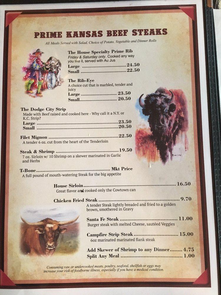 Menu at Casey's Cowtown Club, Dodge City