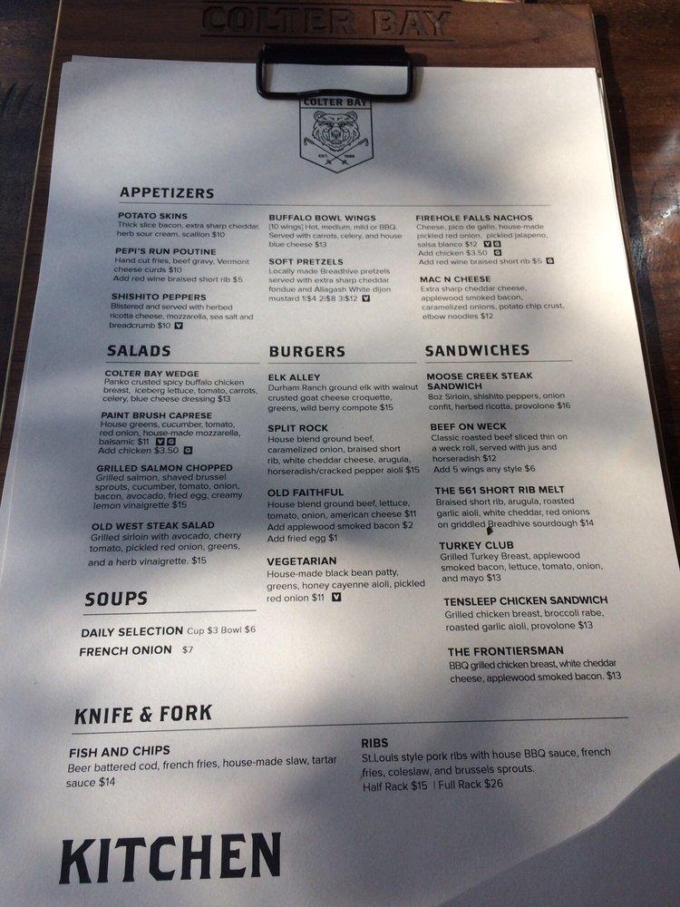 Menu at Colter Bay pub & bar, Buffalo