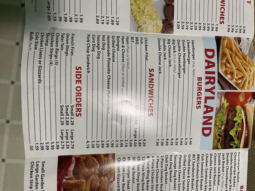 Menu at Dairy-Land restaurant, Walterboro