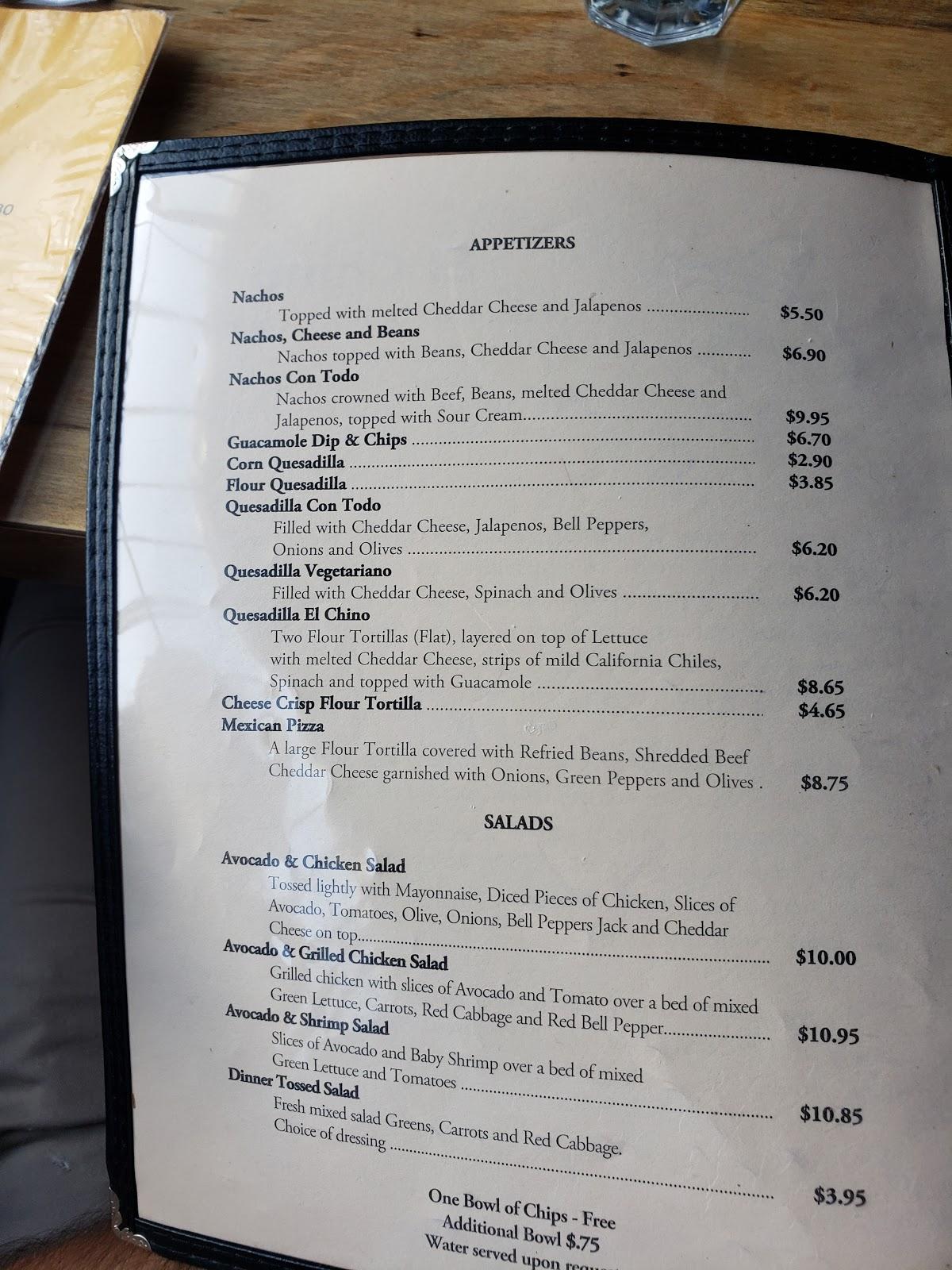 Menu at El Chino Mexican Restaurant, Santa Cruz