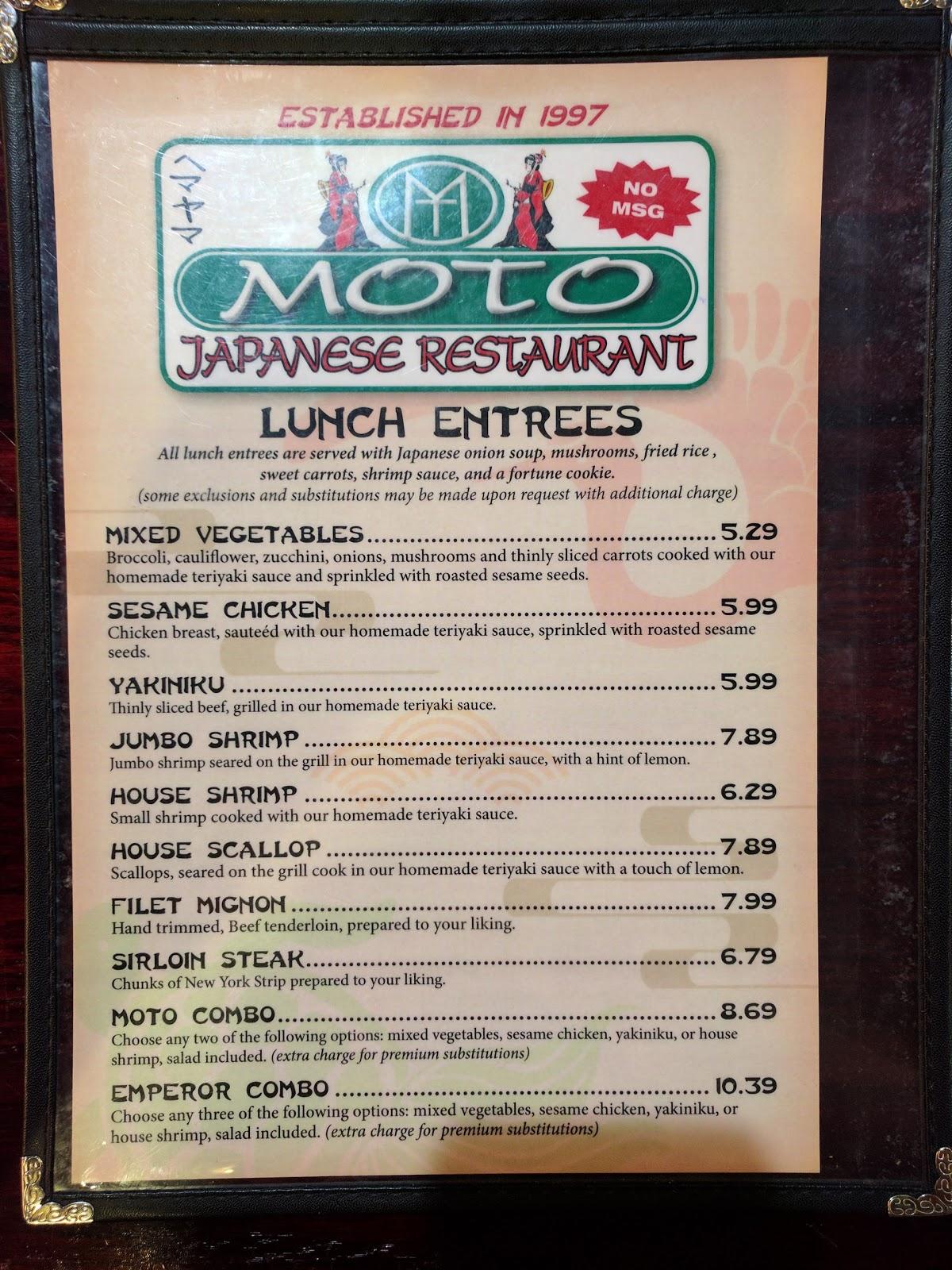 Menu at Moto Japanese Restaurant Stone Drive, Kingsport, E Stone Dr
