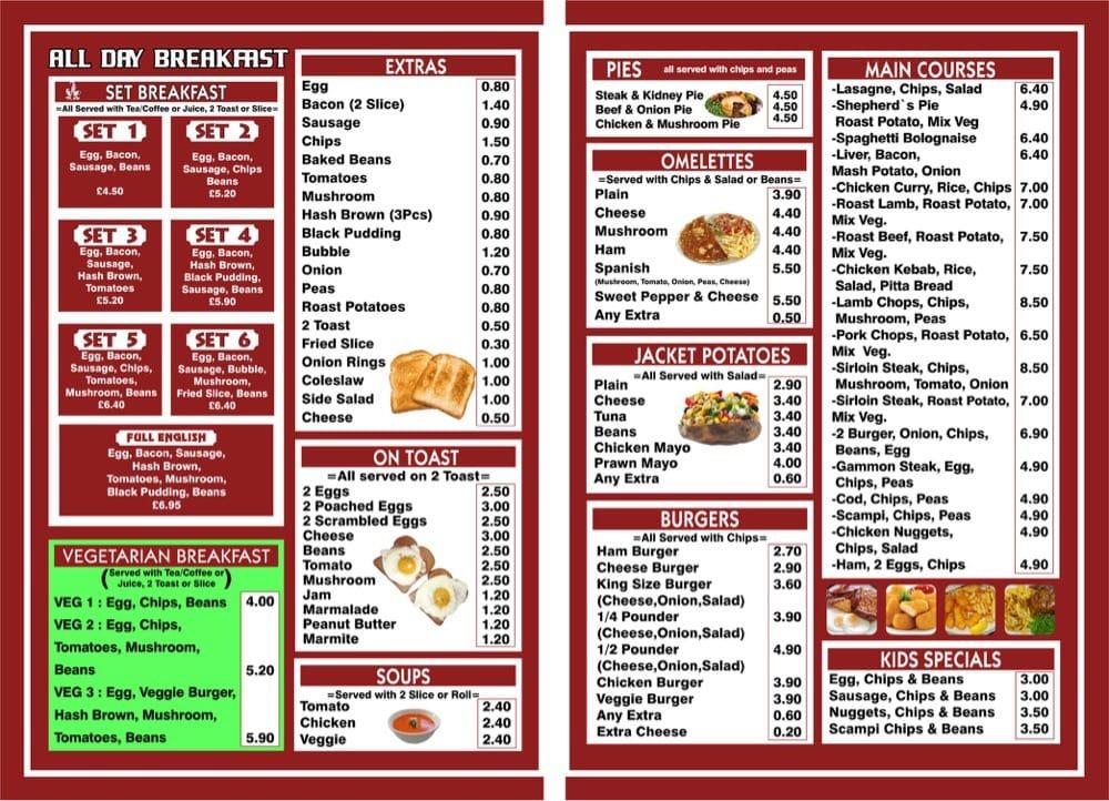 Menu at Munchies cafe, South Woodham Ferrers