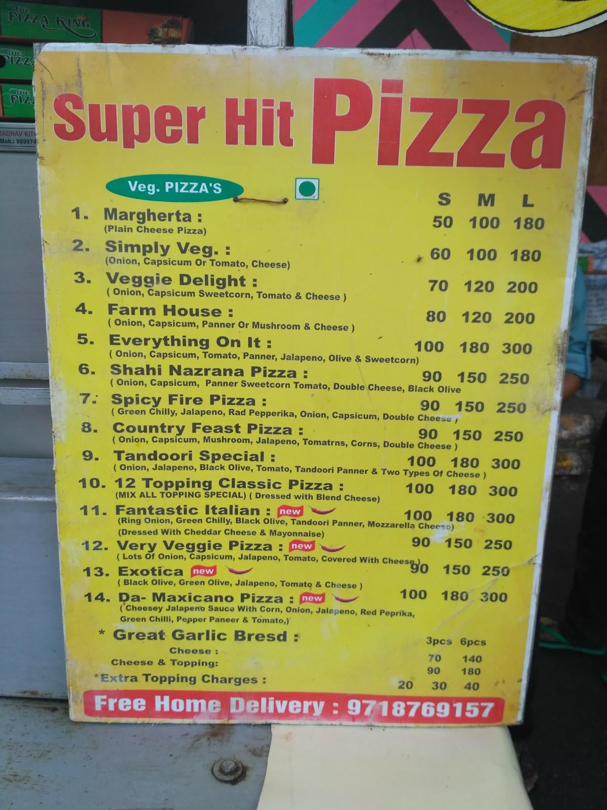 Menu at Super Hit Pizza, New Delhi