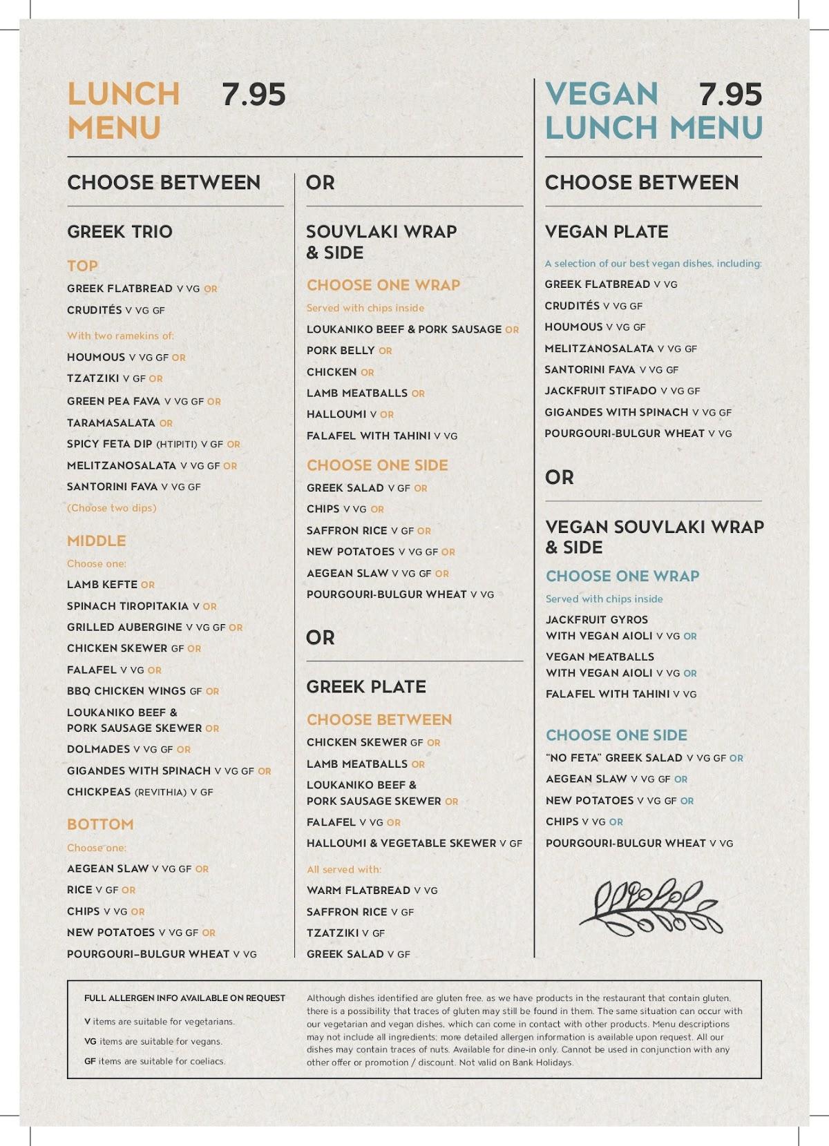 Menu at The Real Greek restaurant, Reading