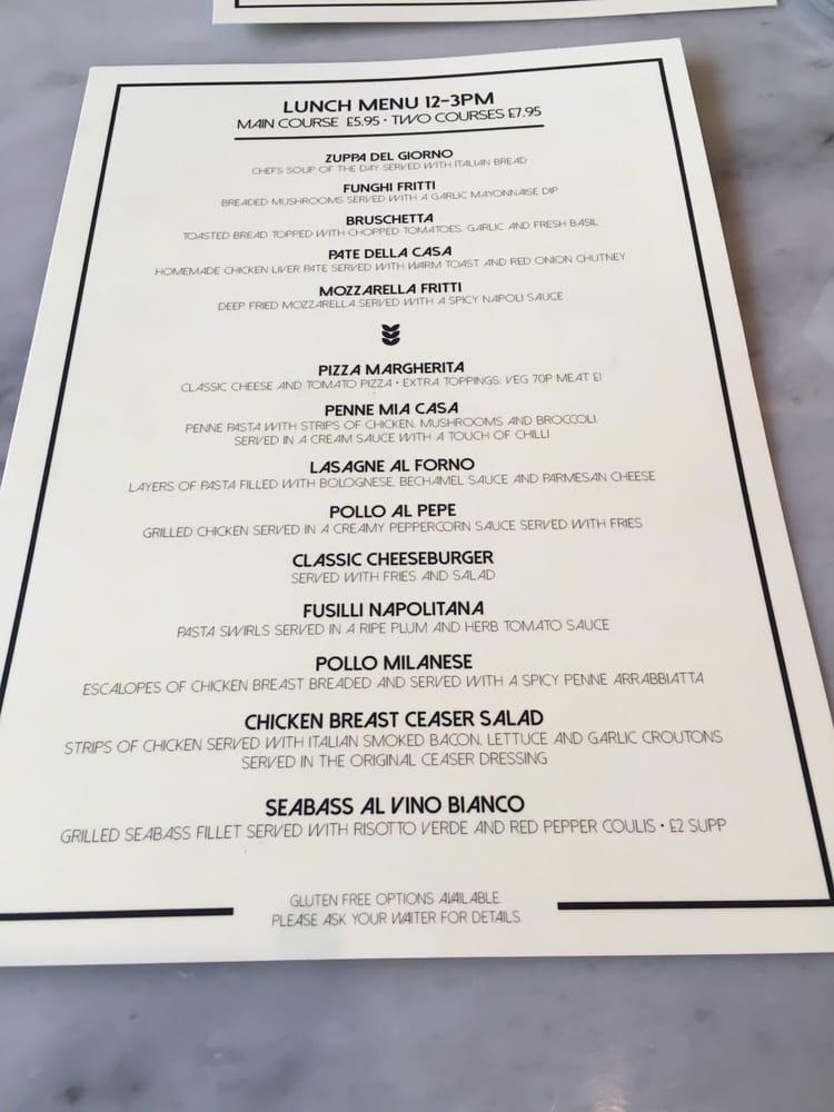 Menu at Trattoria Genova restaurant, Paisley