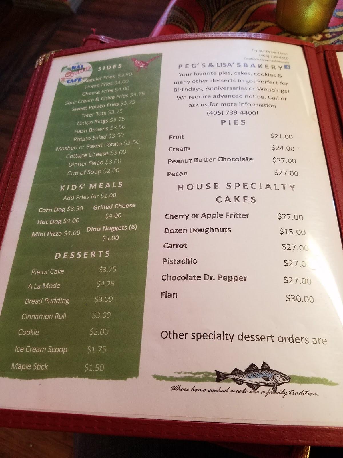 Menu at Ma's Loma Cafe, Loma