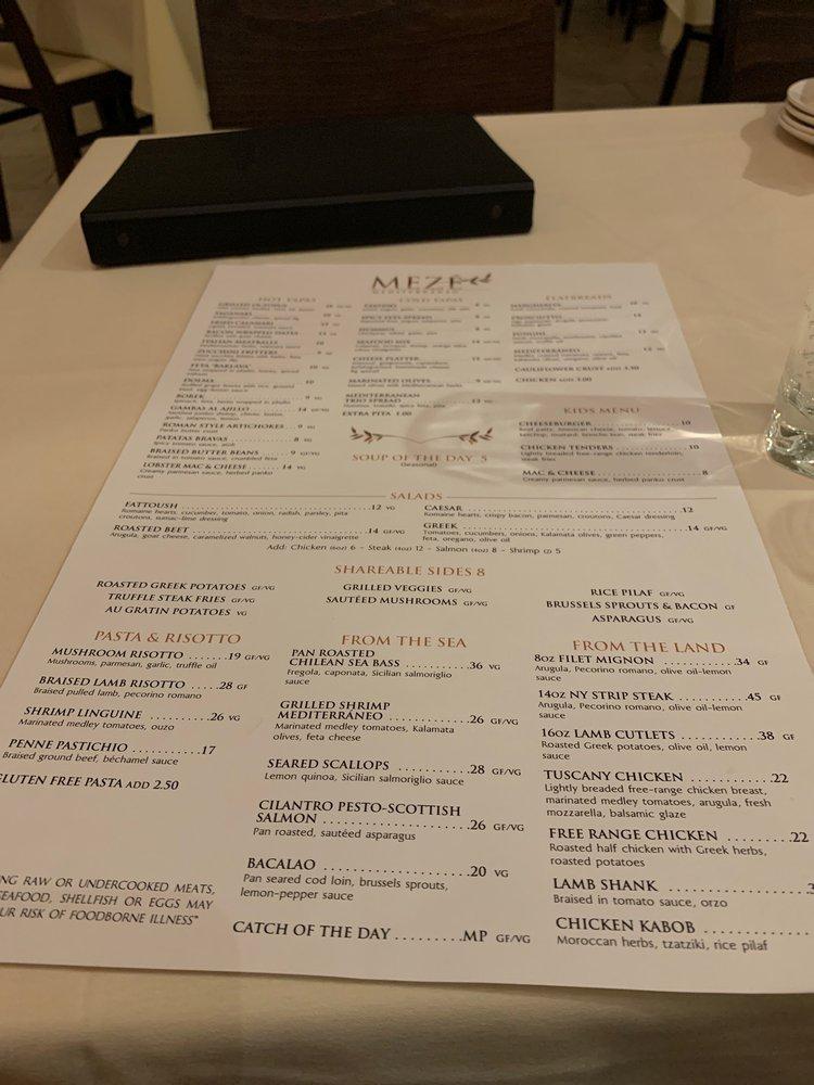 Menu at Mezé Mediterráneo pub & bar, Schaumburg