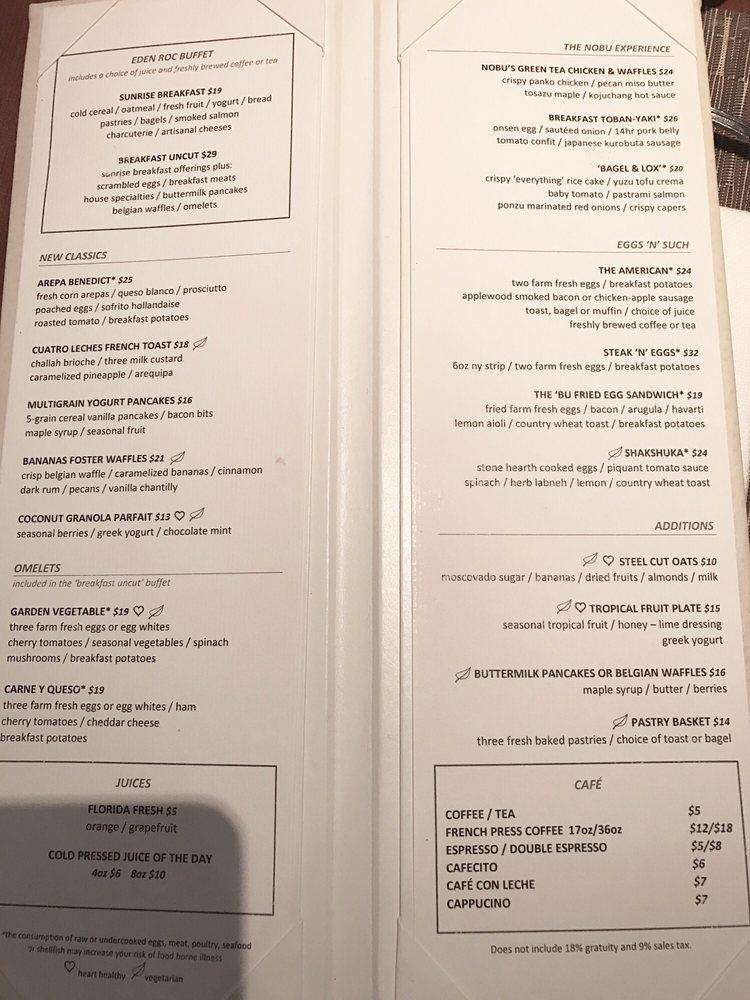 Menu at Nobu Miami restaurant, Miami Beach