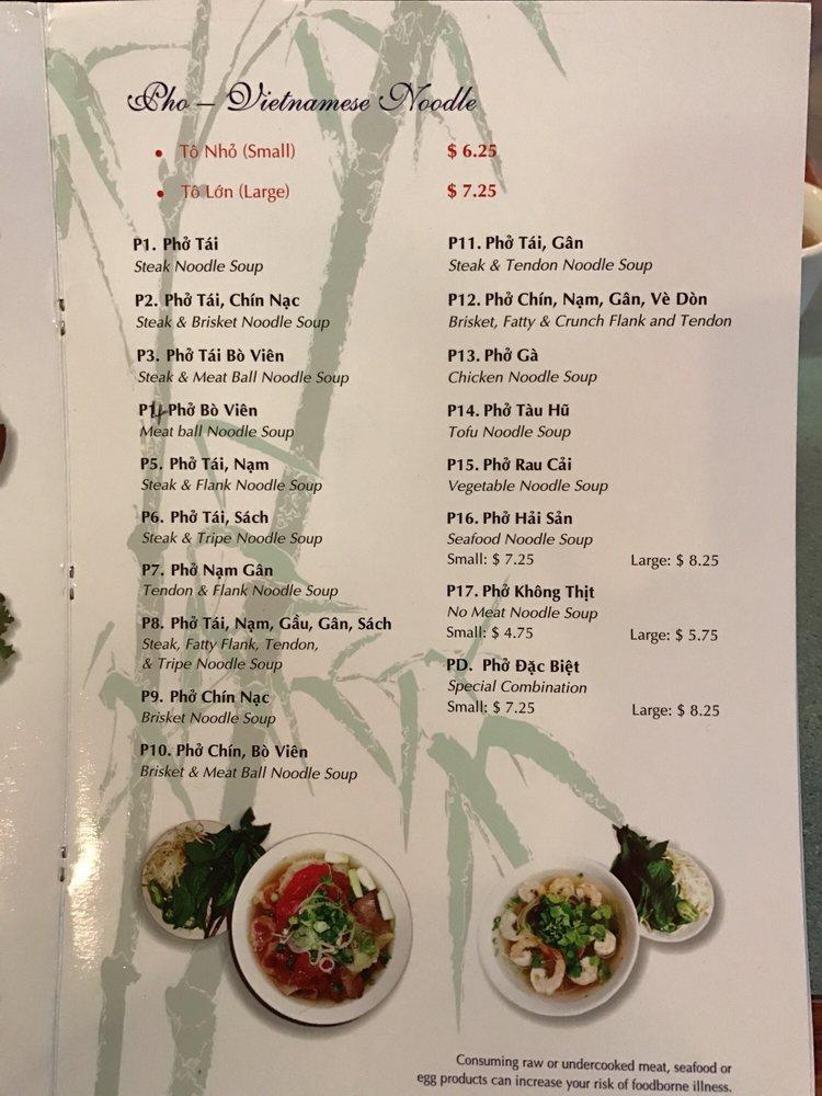 Menu at Pho Cat Sang restaurant, Kent