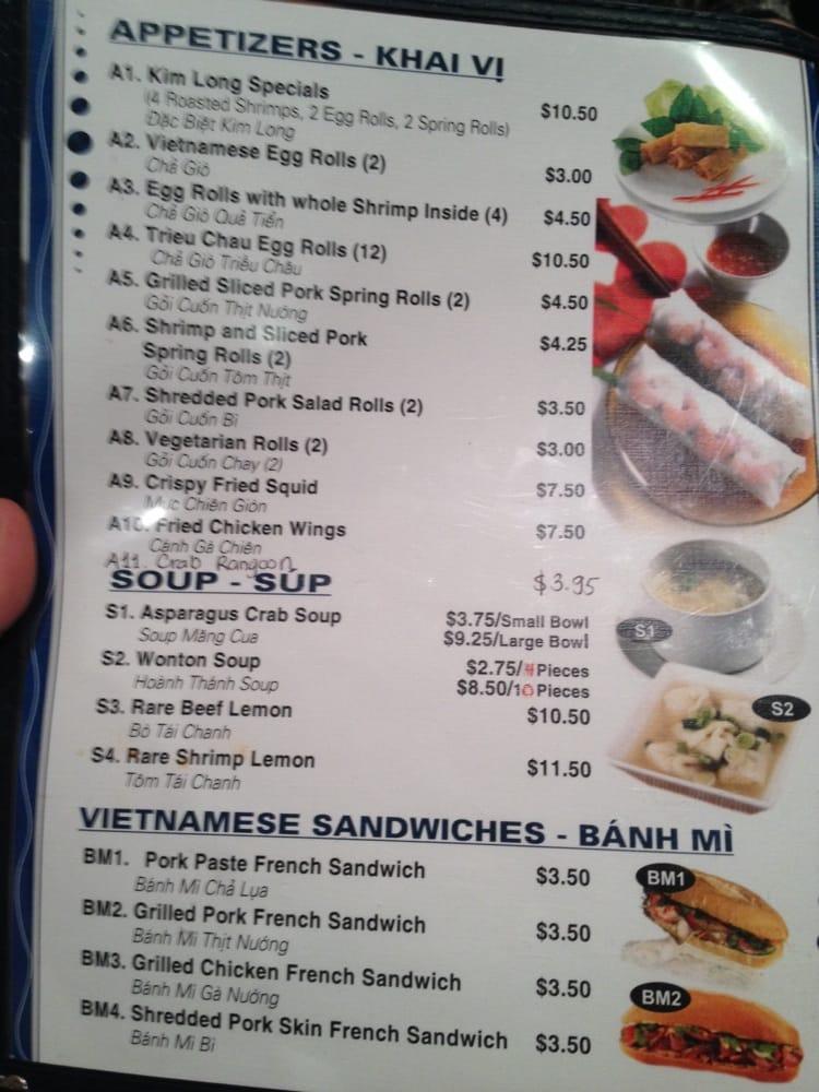 Menu at Pho Kim Long restaurant, San Antonio, McCullough Ave #2