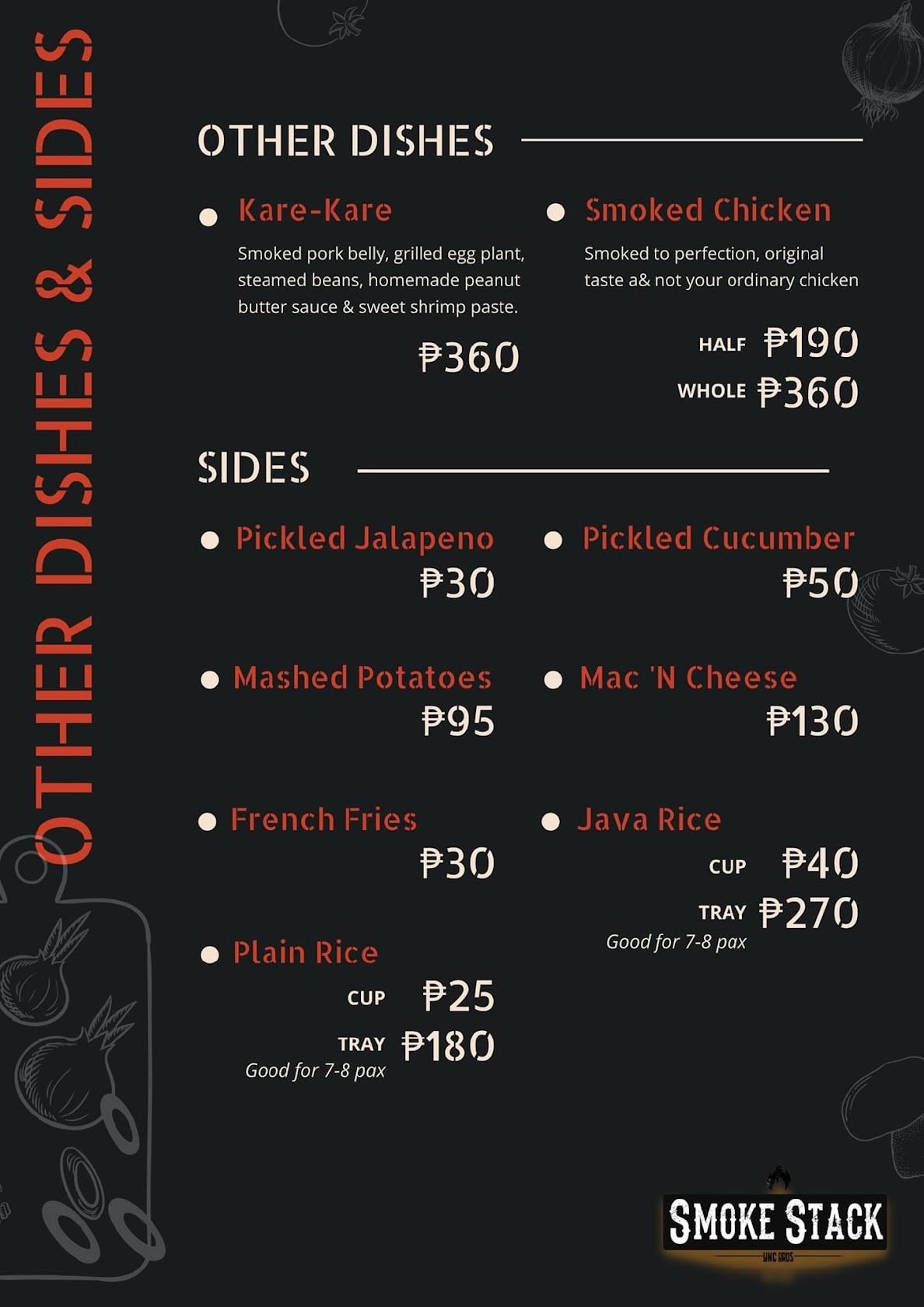 Menu at Smoke Stack restaurant, Cebu City
