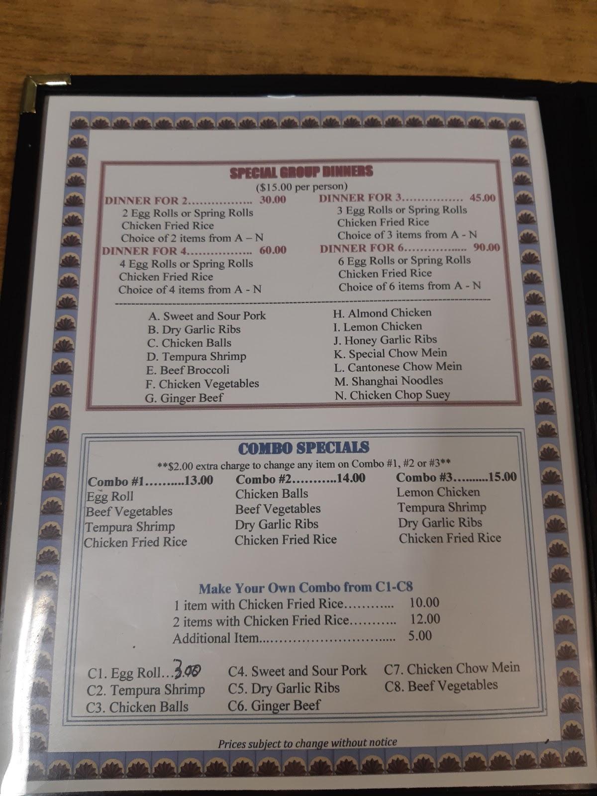 Menu at Sunflower Restaurant, Mannville