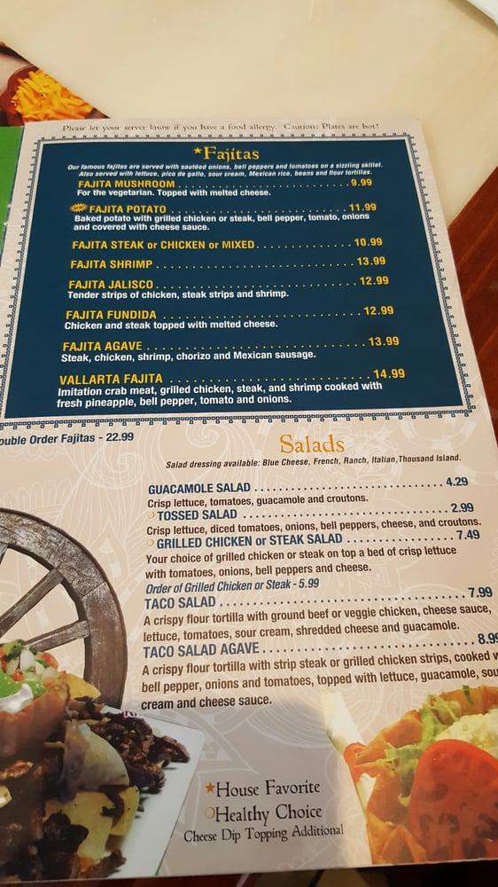 Menu at Agaves Mexican Grill restaurant, Ferdinand