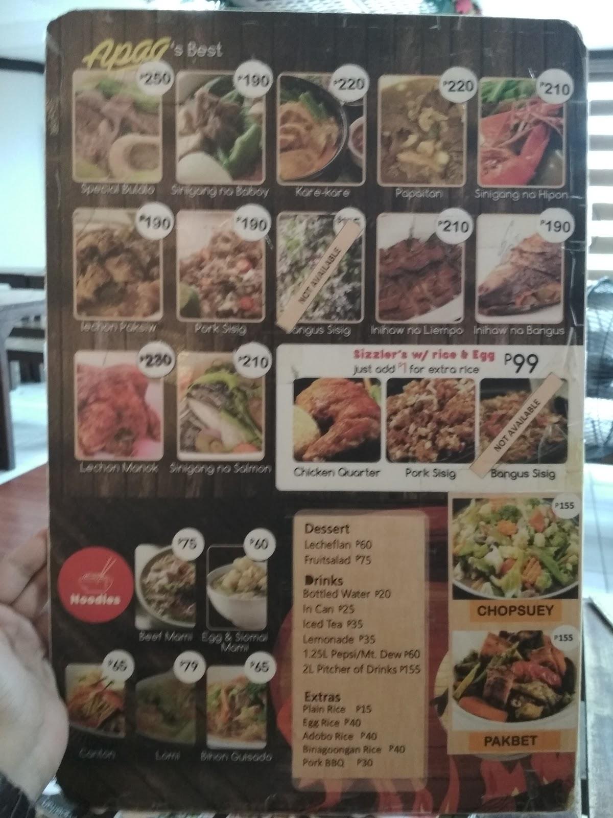 Menu at Apag restaurant, Tarlac City, Brgy