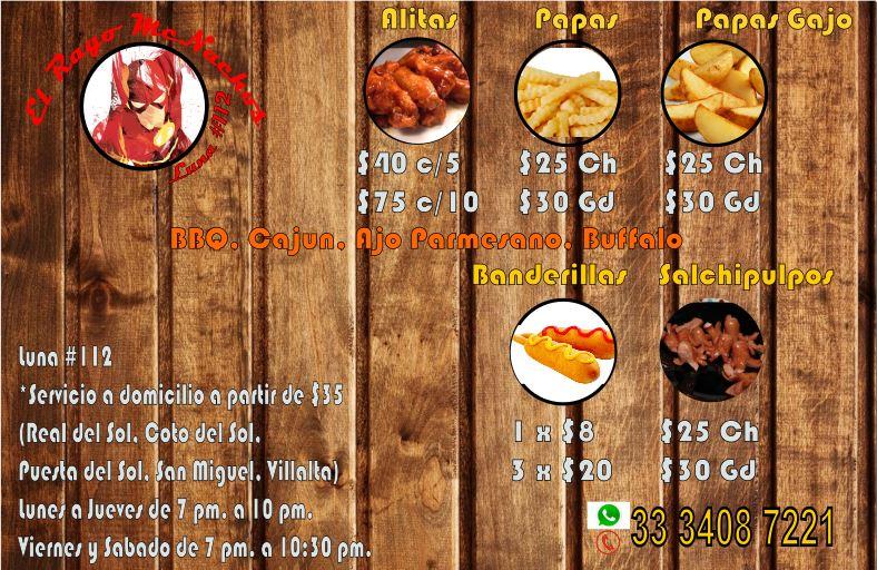 Menu at El Rayo McNachos restaurant, Villas de la Hacienda