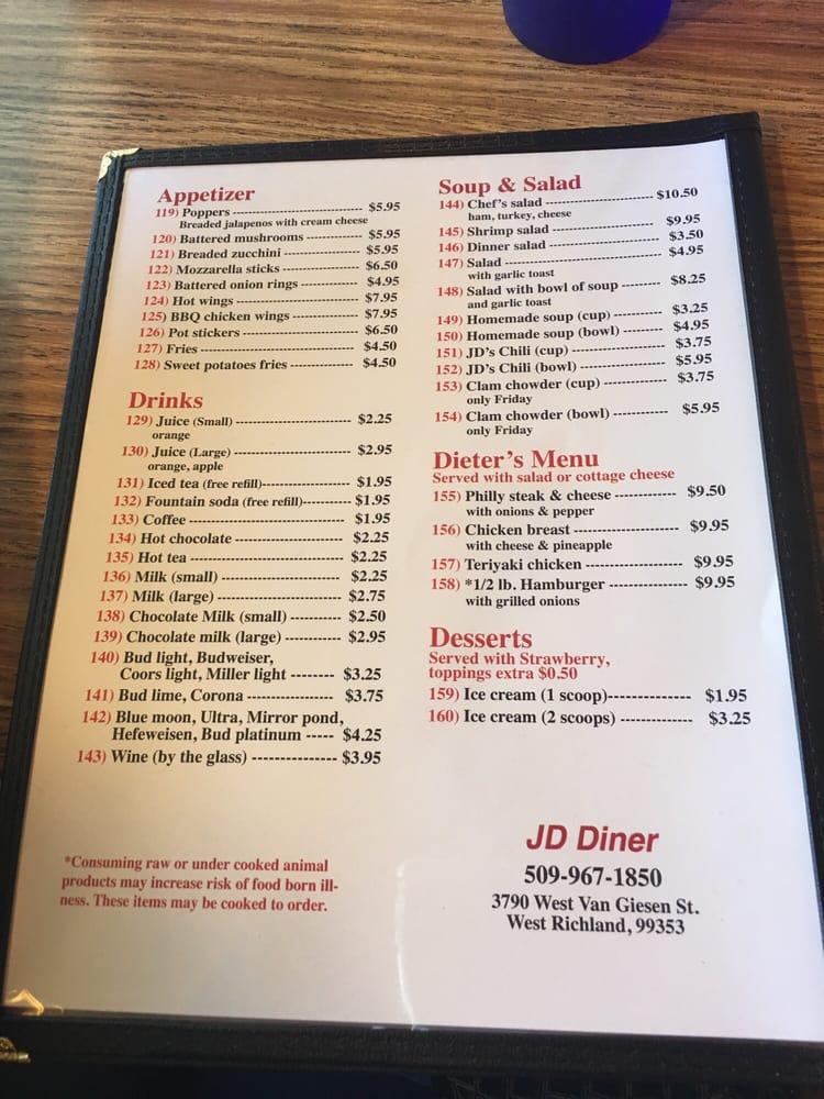 Menu at JD Diner restaurant, West Richland