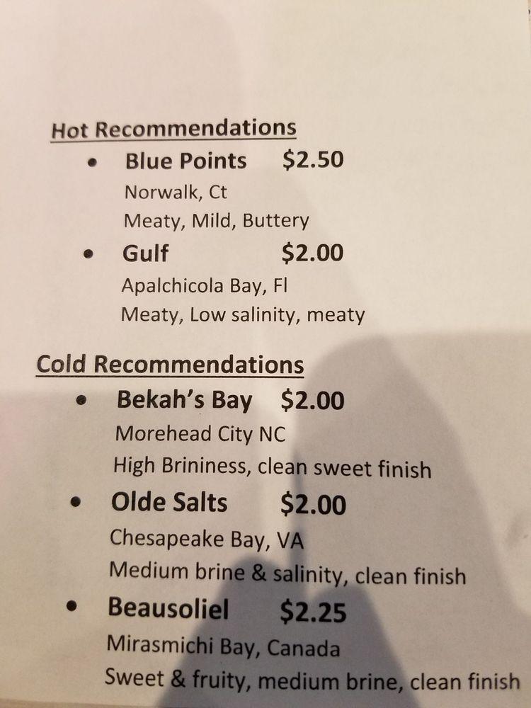 Menu at Moore Street Oyster Bar, Southport
