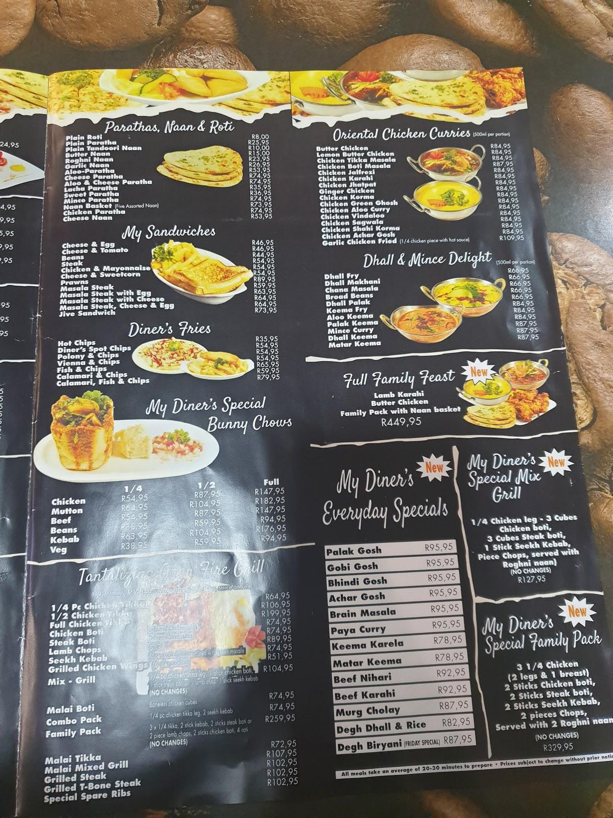 Menu at My Diners Pavilion Mall restaurant, Durban, Shop CL 05