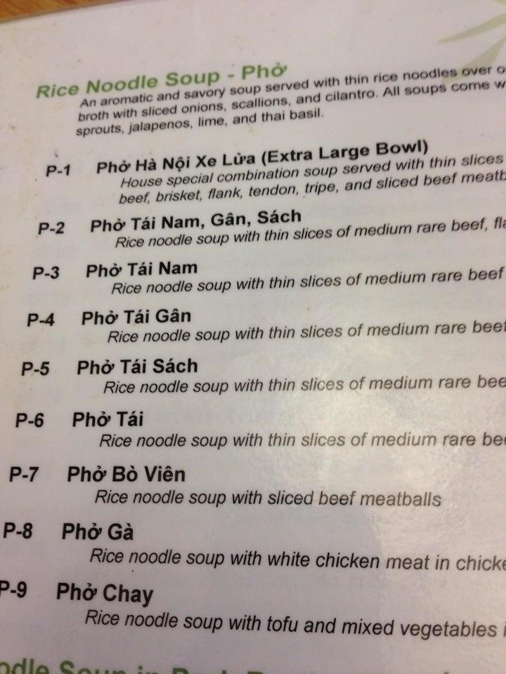 Menu at Pho Ha Noi restaurant, Gainesville