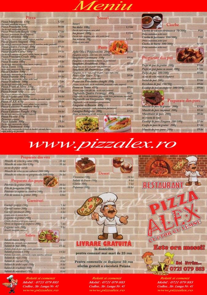 Menu at Pizza Alex, Codlea