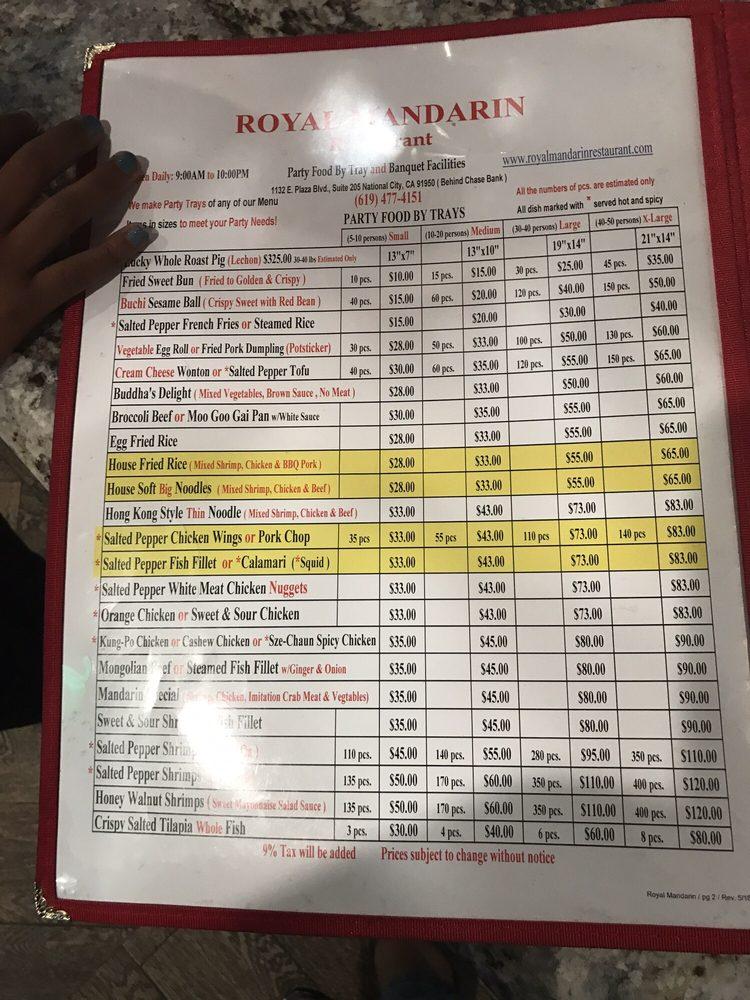 Menu at Royal Mandarin restaurant, National City