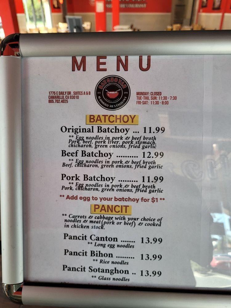 Menu at Batchoyan Ilonggo Restaurant, Camarillo