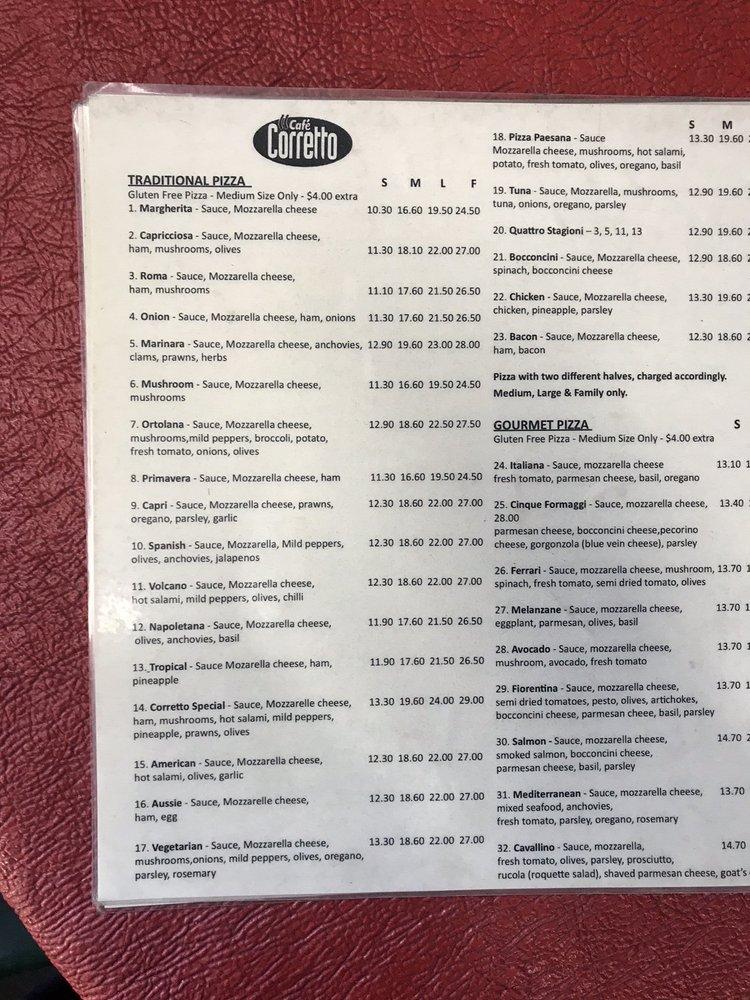 Menu at Cafe Corretto, Carlton