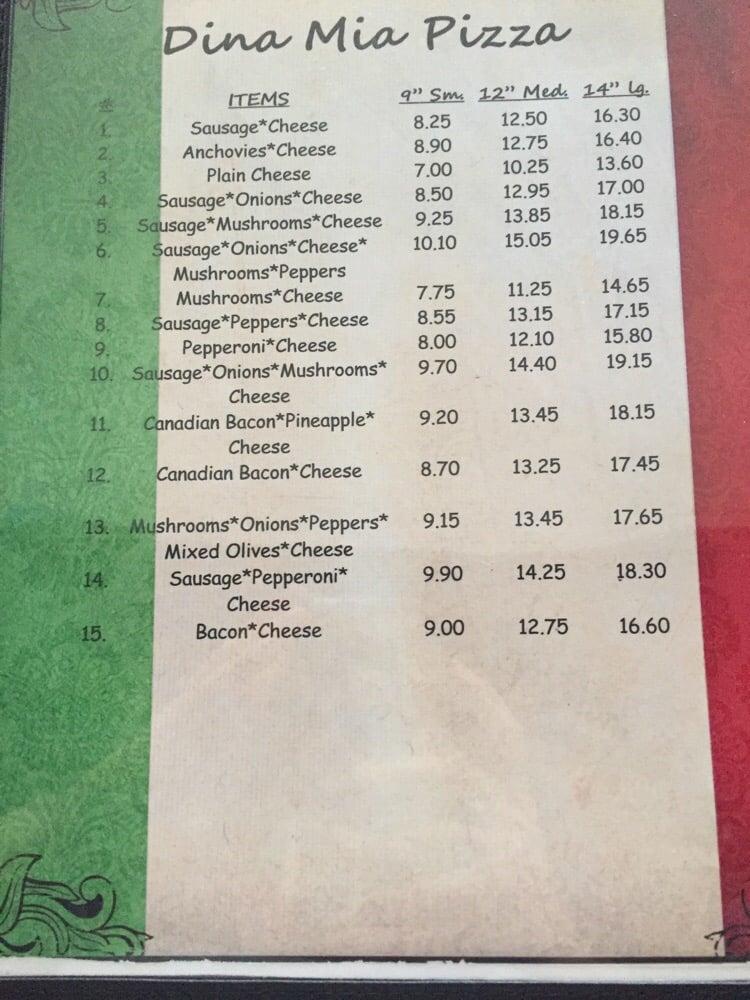 Menu at Dina Mia Pizza pizzeria, Rhinelander