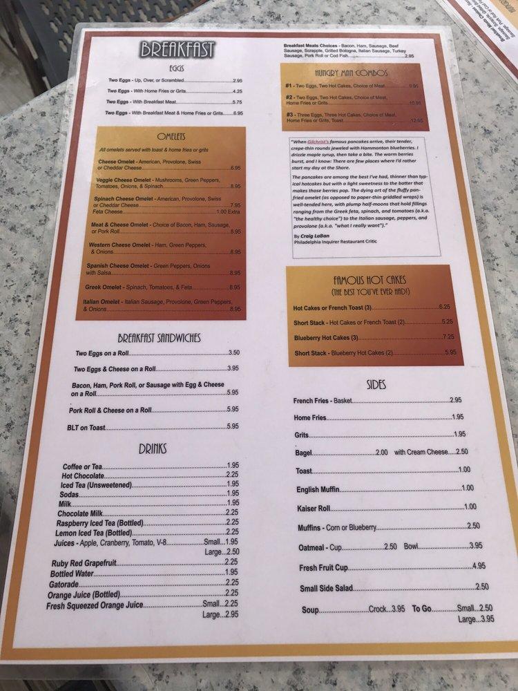 Menu at Gilchrist Offshore Restaurant, Egg Harbor City