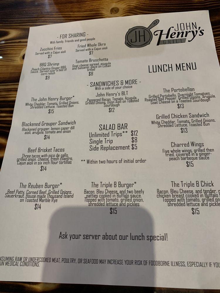 Menu at John Henry's Grill steakhouse, Rome